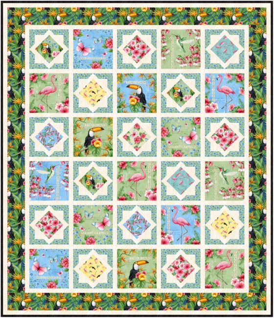 2 free quilting patterns with tropical fabrics - Pieced Brain